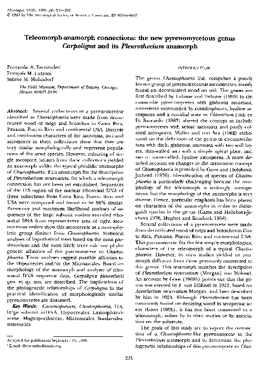 (PDF) Teleomorph-Anamorph Connections: The New Pyrenomycetous Genus ...