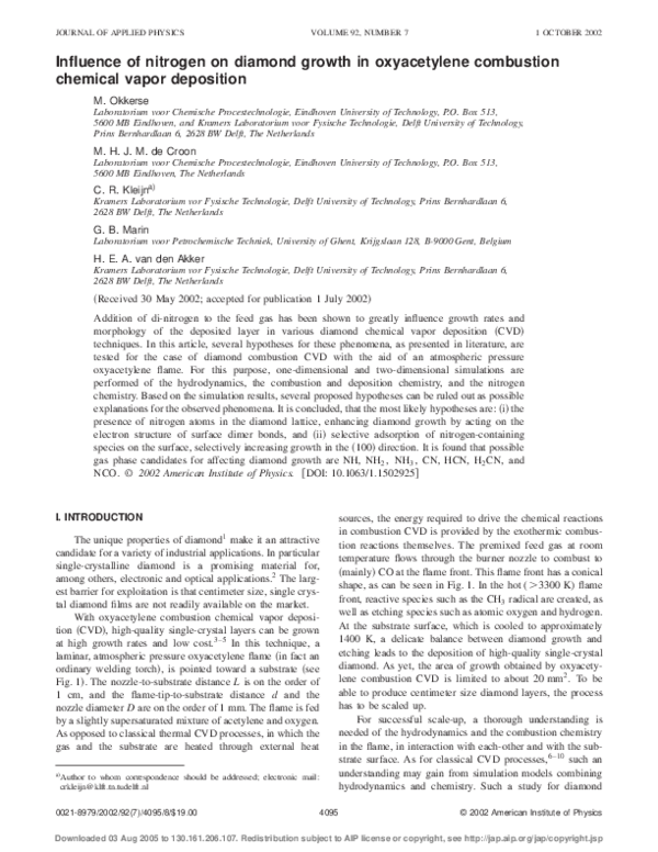 (PDF) Influence of nitrogen on diamond growth in oxyacetylene ...