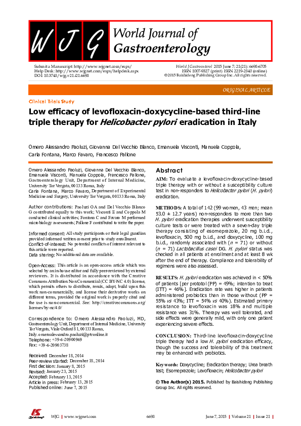 (PDF) Low efficacy of levofloxacin-doxycycline-based third-line triple ...