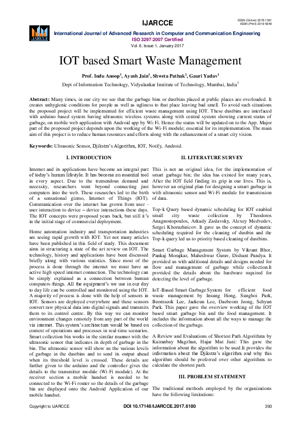 (PDF) IOT based Smart Waste Management
