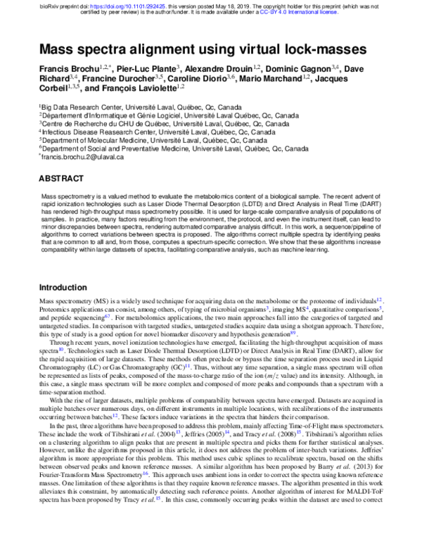 (PDF) Mass spectra alignment using virtual lock-masses