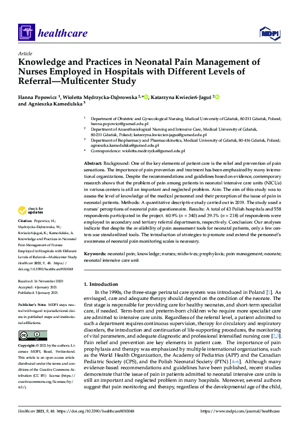 (PDF) Knowledge and Practices in Neonatal Pain Management of Nurses ...