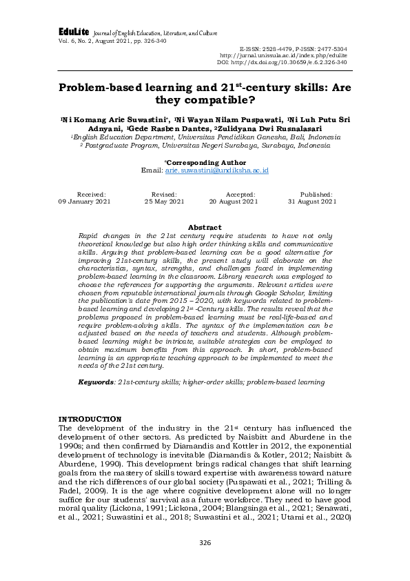 (PDF) Problem-based learning and 21st-century skills: Are they compatible?