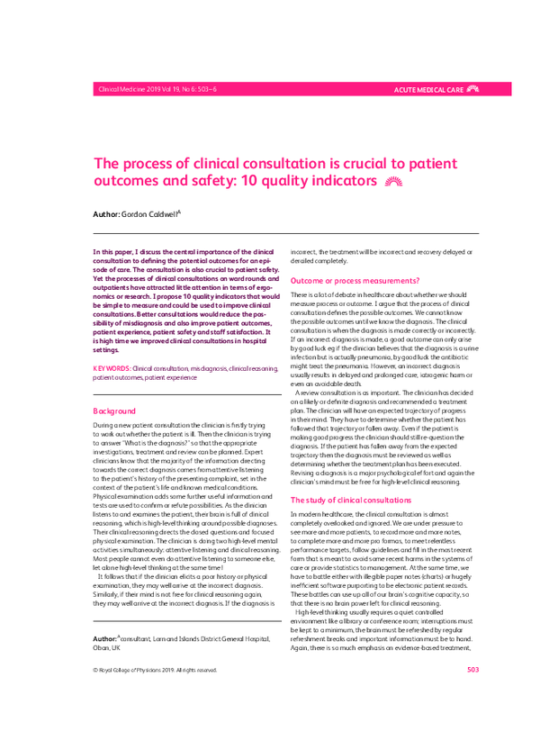 (PDF) The process of clinical consultation is crucial to patient ...