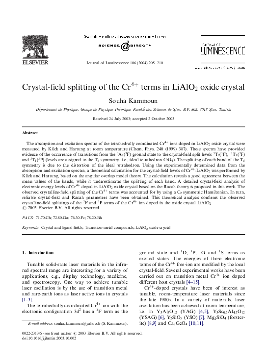 (PDF) Crystal-Field Splitting of Cr4+ in LiAlO2