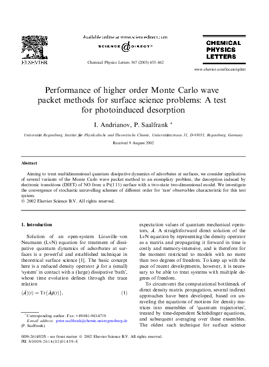 Pdf Performance Of Higher Order Monte Carlo Wave Packet Methods For