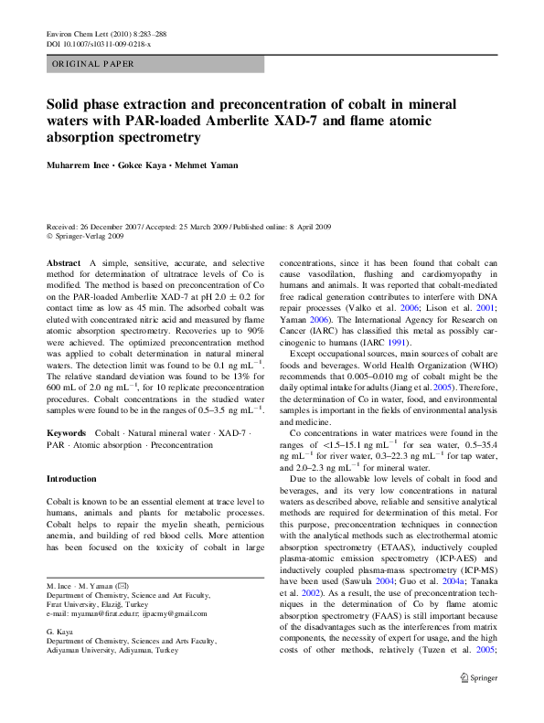 (PDF) Solid phase extraction and preconcentration of Cu(II), Pb(II), and Ni(II) in environmental ...