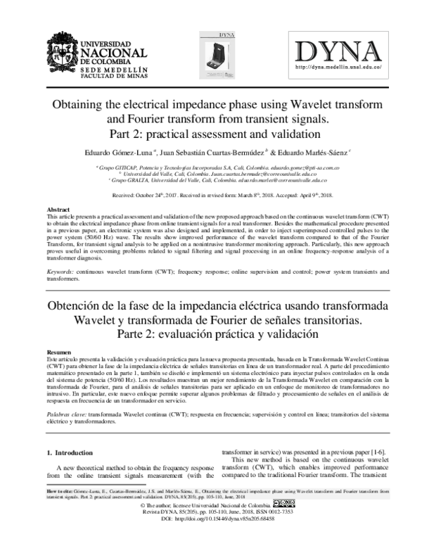 (PDF) Obtaining the electrical impedance phase using Wavelet transform and Fourier transform ...