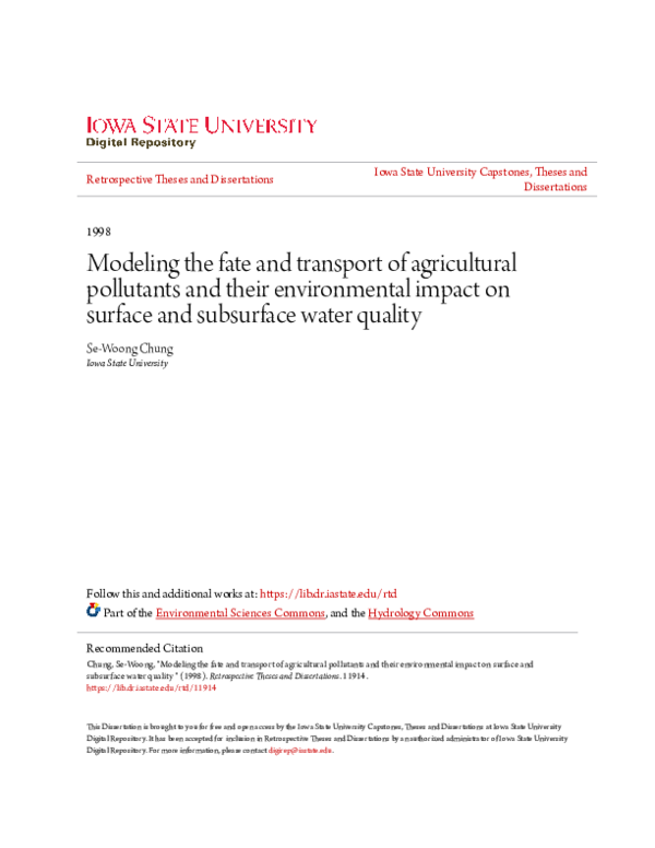 (PDF) Modeling the fate and transport of agricultural pollutants and their environmental impact ...