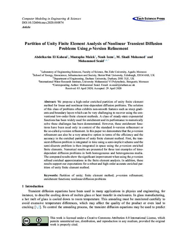 Pdf Partition Of Unity Finite Element Analysis Of Nonlinear Transient Diffusion Problems Using 0126
