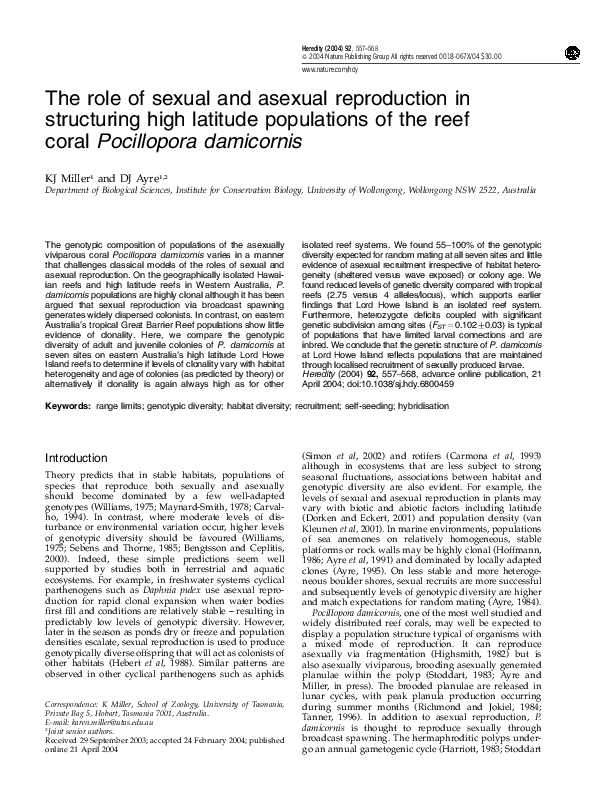 (PDF) The role of sexual and asexual reproduction in structuring high ...