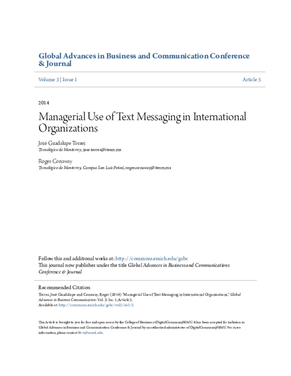 (PDF) Managerial Use of Text Messaging in International Organizations