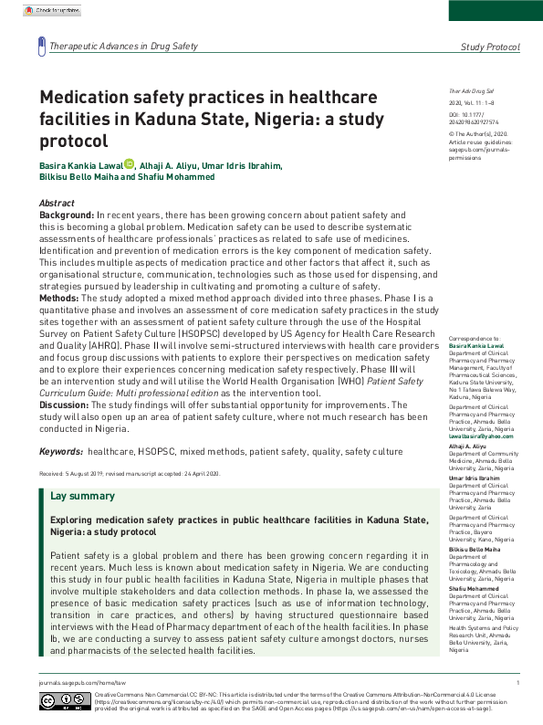 (PDF) Medication safety practices in healthcare facilities in Kaduna ...
