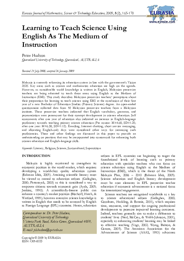 (PDF) Learning to Teach Science Using English As The Medium of Instruction