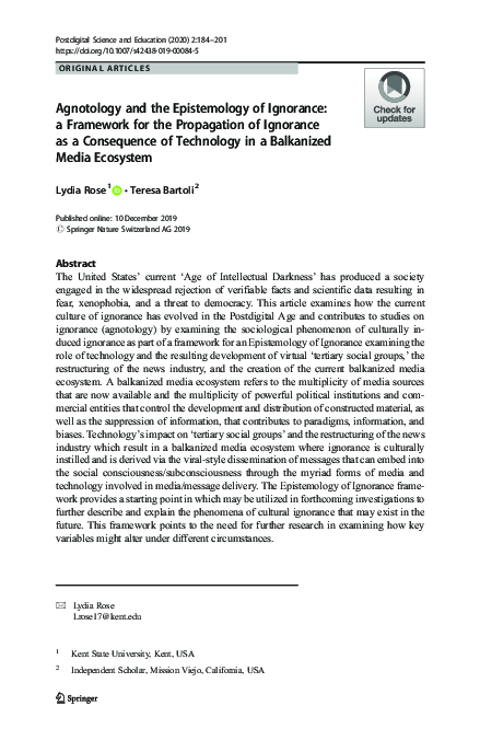 (PDF) Agnotology and the Epistemology of Ignorance: a Framework for the Propagation of Ignorance ...