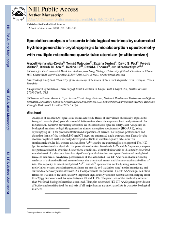 (PDF) Speciation analysis of arsenic in biological matrices by ...