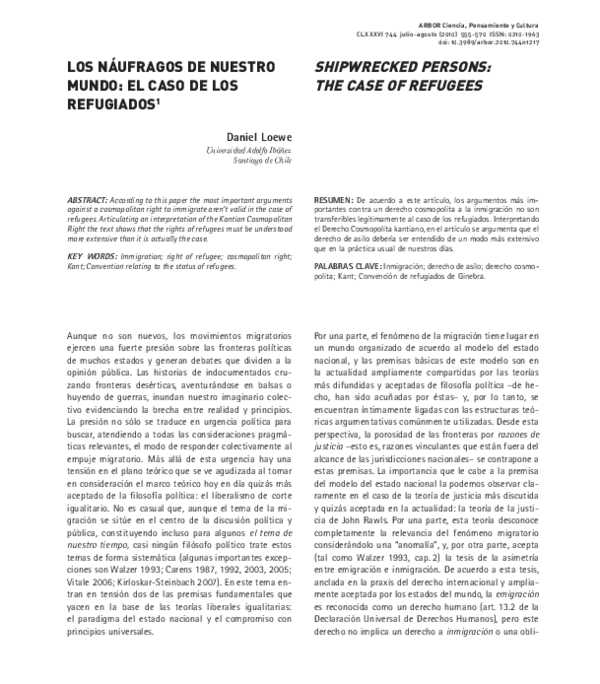 (PDF) Los n ufragos de nuestro mundo. El caso de los refugiados