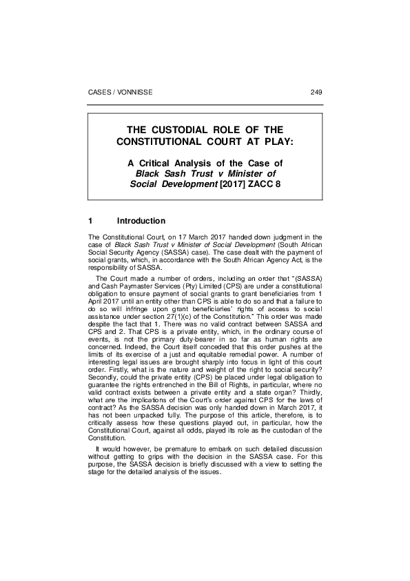 (PDF) THE CUSTODIAL ROLE OF THE CONSTITUTIONAL COURT AT PLAY: A ...