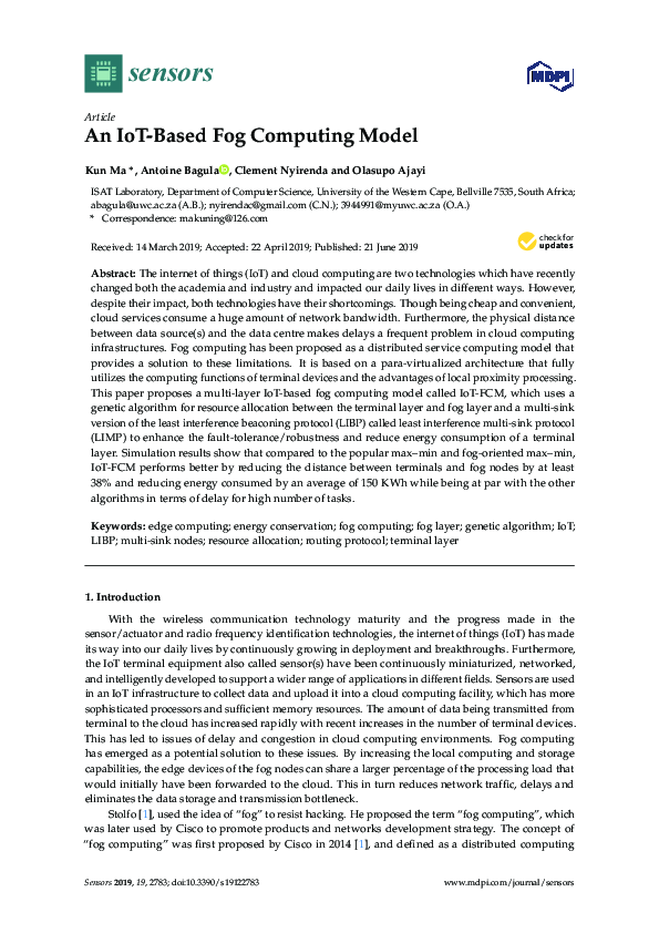 (PDF) An IoT-Based Fog Computing Model