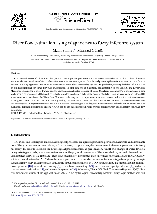 Pdf River Flow Estimation Using Adaptive Neuro Fuzzy Inference System