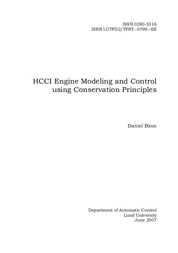 Pdf Hcci Engine Modeling And Control Using Conservation Principles