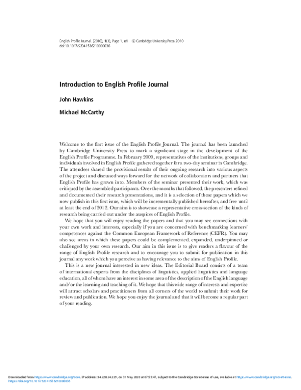 (PDF) Introduction to English Profile Journal