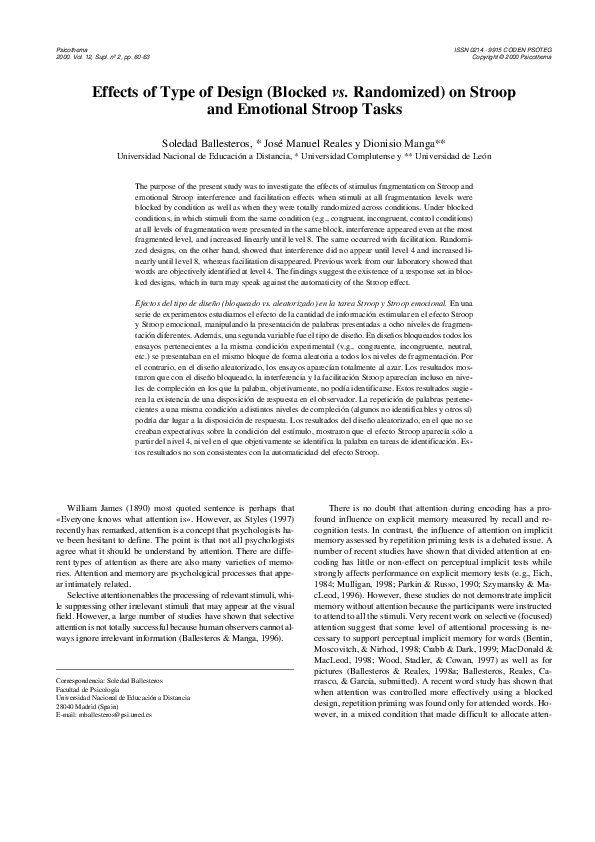(PDF) Effects of Type of Design (Blocked vs. Randomized) on Stroop and ...