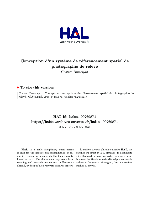 (PDF) Conception d'un système de référencement spatial de photographie ...