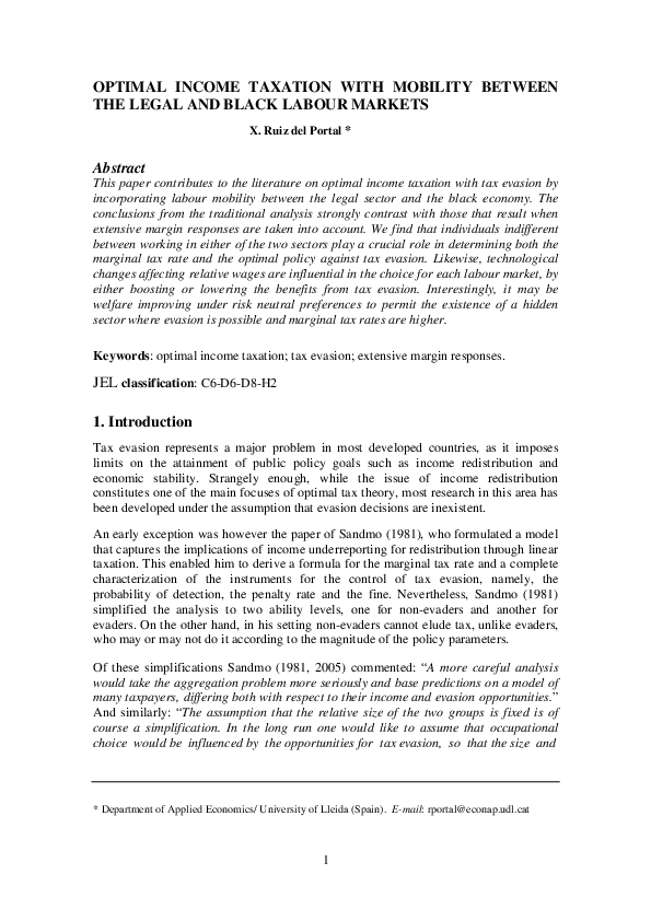 (PDF) Optimal Income Taxation with Mobility between the Legal and Black ...