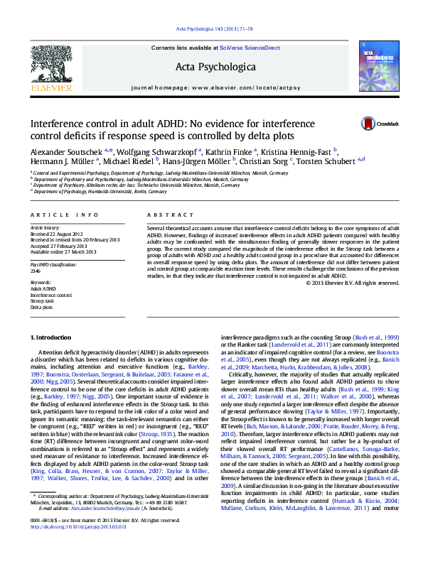 (PDF) Interference control in adult ADHD: No evidence for interference ...