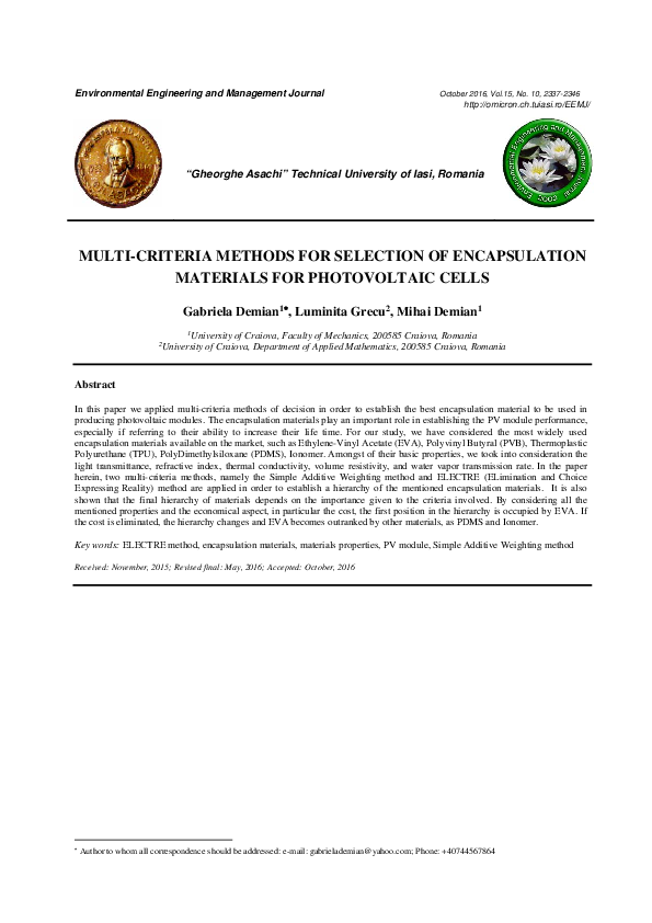 (PDF) Multi-Criteria Methods for Selection of Encapsulation Materials ...