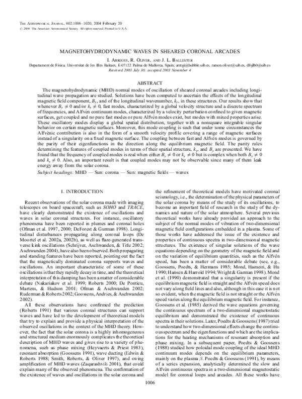(PDF) Magnetohydrodynamic Waves in Sheared Coronal Arcades