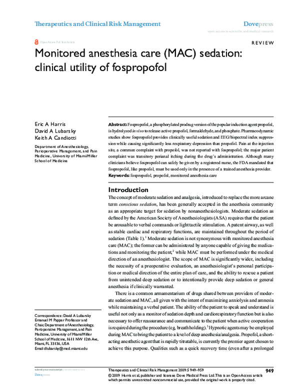 (PDF) Monitored anesthesia care (MAC) sedation: clinical utility of ...