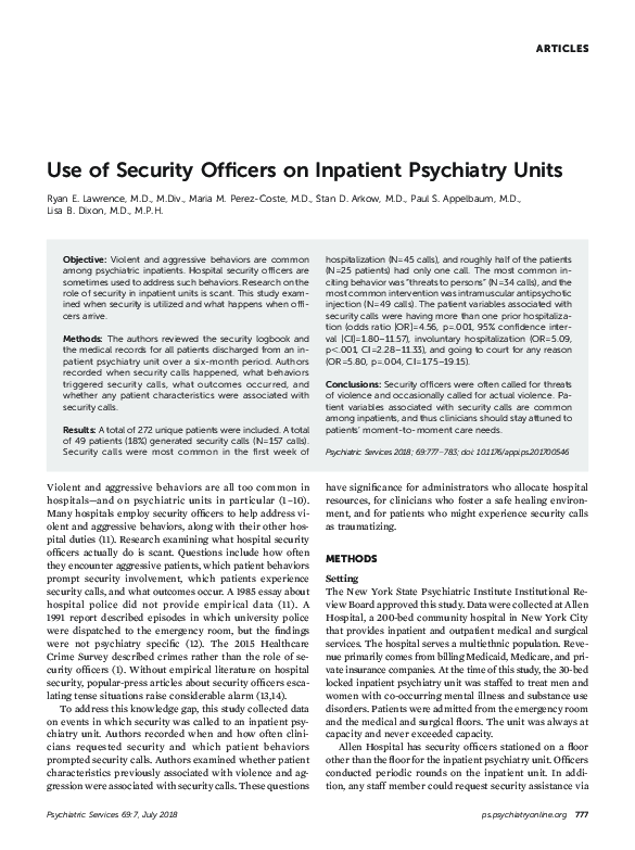 (PDF) Use of Security Officers on Inpatient Psychiatry Units