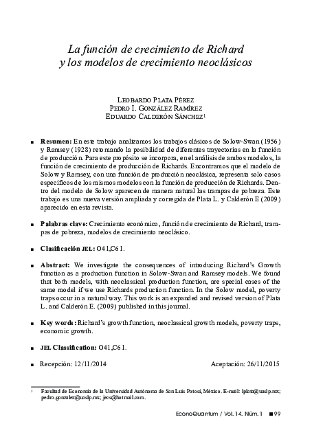 (PDF) La función de crecimiento de Richard y los modelos de crecimiento ...