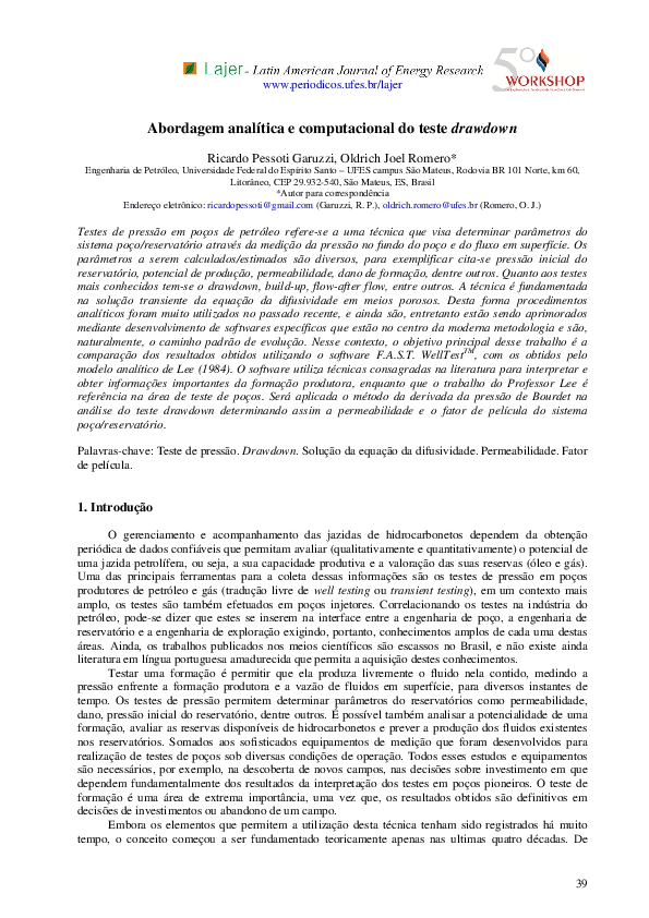 (PDF) Abordagem analítica e computacional do teste drawdown