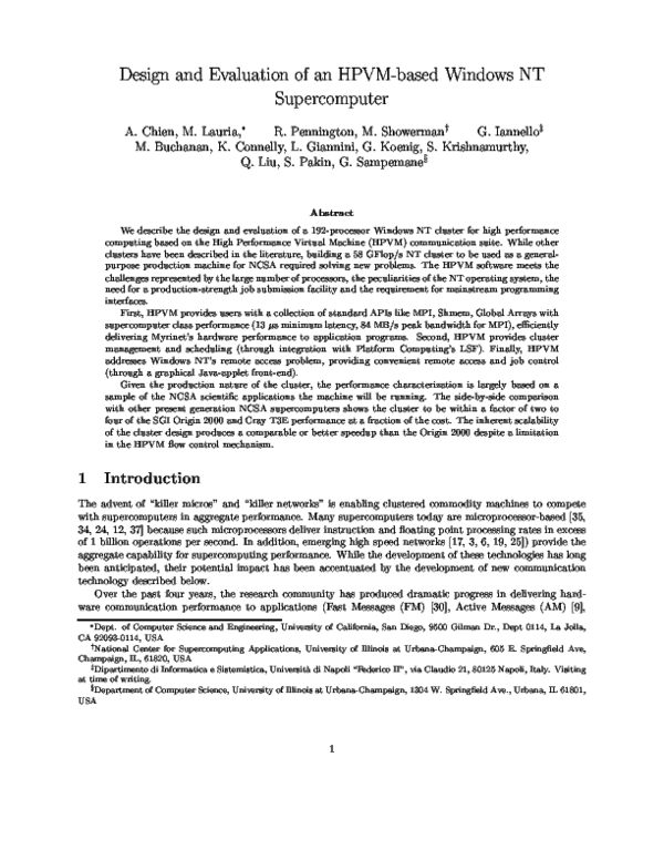 (PDF) Design and Evaluation of an HPVM-Based Windows NT Supercomputer