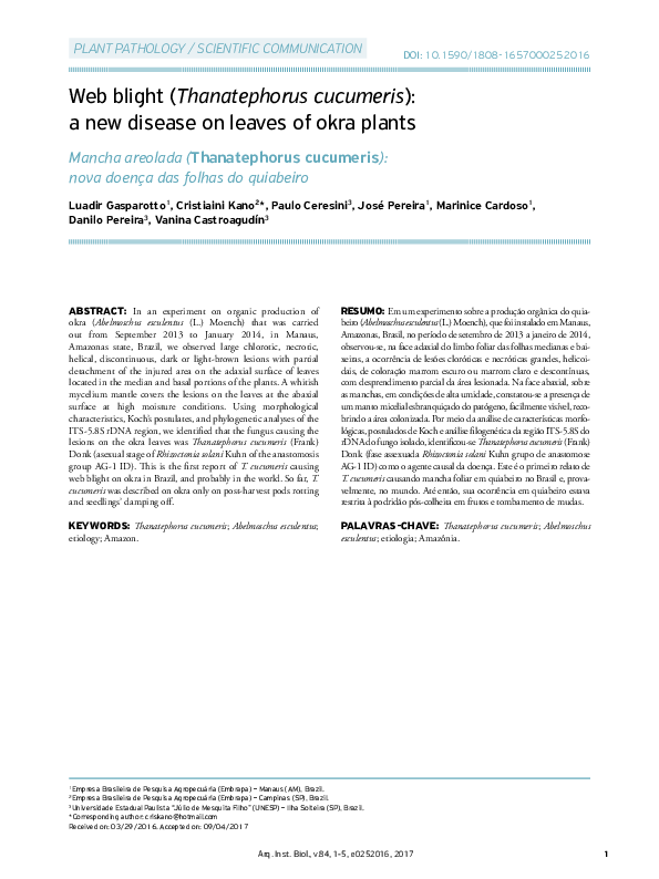 (PDF) Web blight (Thanatephorus cucumeris): a new disease on leaves of ...