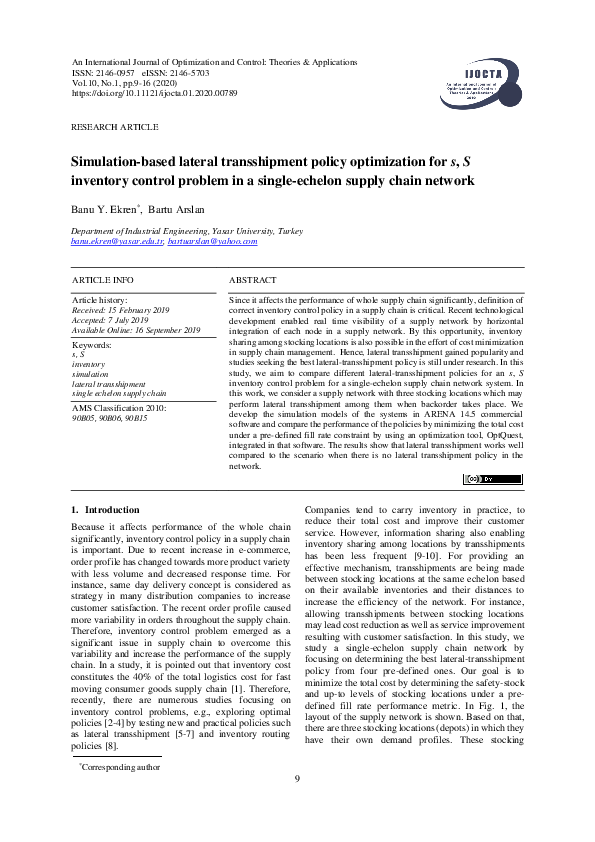 (PDF) Simulation-based lateral transshipment policy optimization for s, S inventory control ...