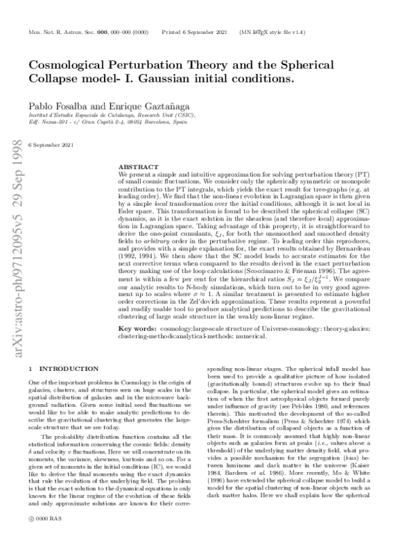 (PDF) Cosmological Perturbation Theory and the Spherical Collapse model ...