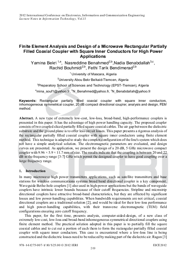 Pdf Microwave Coupler Design Via Finite Element Method