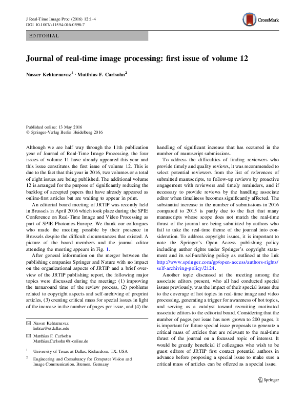 (PDF) Journal of real-time image processing: first issue of volume 12