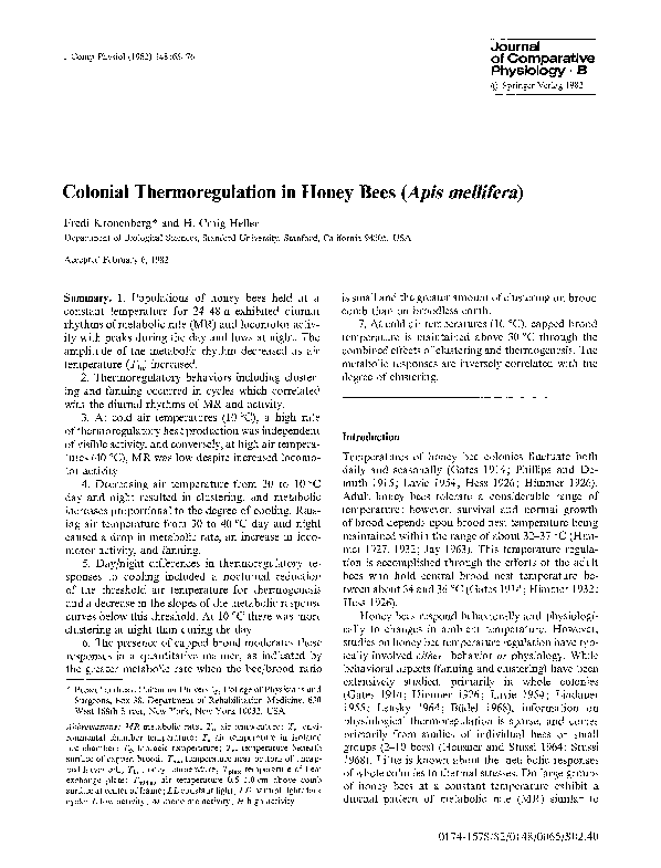 (PDF) Colonial thermoregulation in honey bees (Apis mellifera)