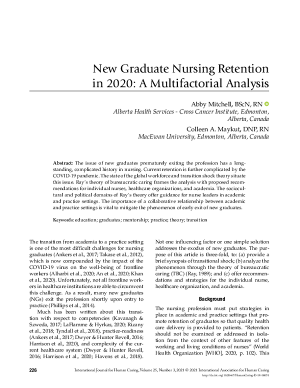 (PDF) New Graduate Nursing Retention in 2020: A Multifactorial Analysis
