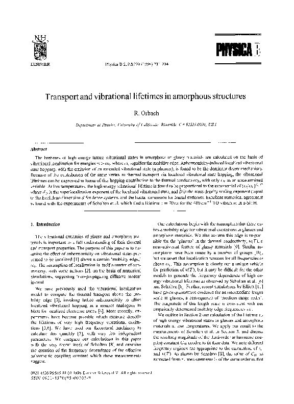 (PDF) Transport and vibrational lifetimes in amorphous structures ...