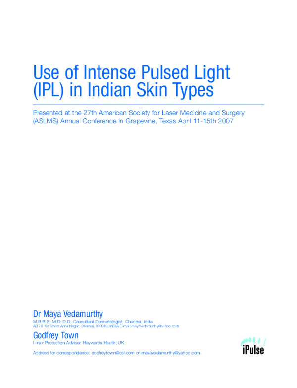 (PDF) Use of Intense Pulsed Light (IPL) in Indian Skin Types