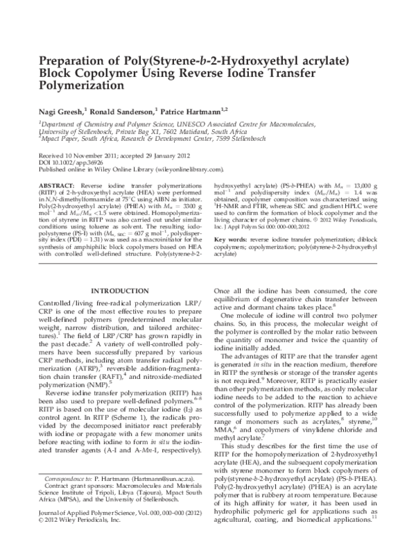 (PDF) Preparation of poly(styrene-b-2-hydroxyethyl acrylate) block ...