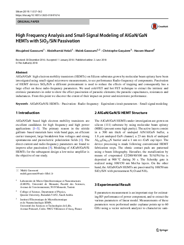 Pdf High Frequency Analysis And Small Signal Modeling Of Algangan