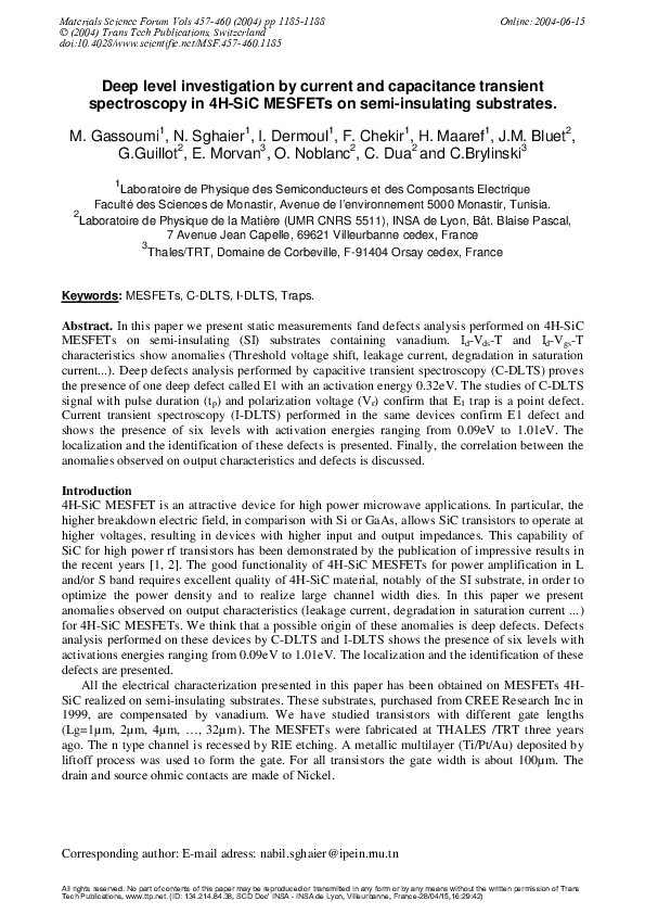 (PDF) Deep Level Investigation by Current and Capacitance Transient ...