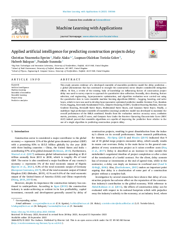 (PDF) Applied artificial intelligence for predicting construction ...
